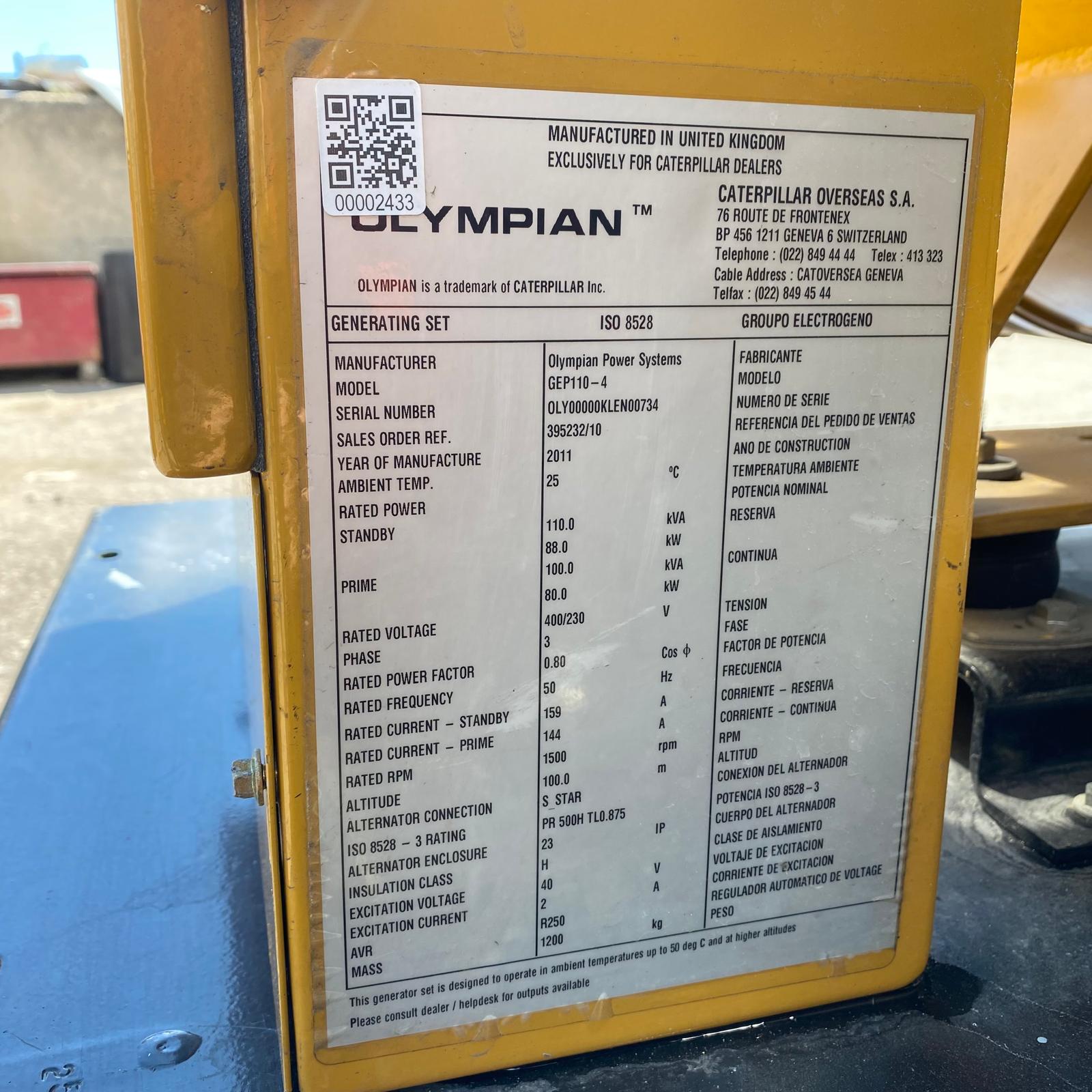 Grupo electrógeno Olympian Caterpillar GEP110-4 de 110 kVA con motor ...